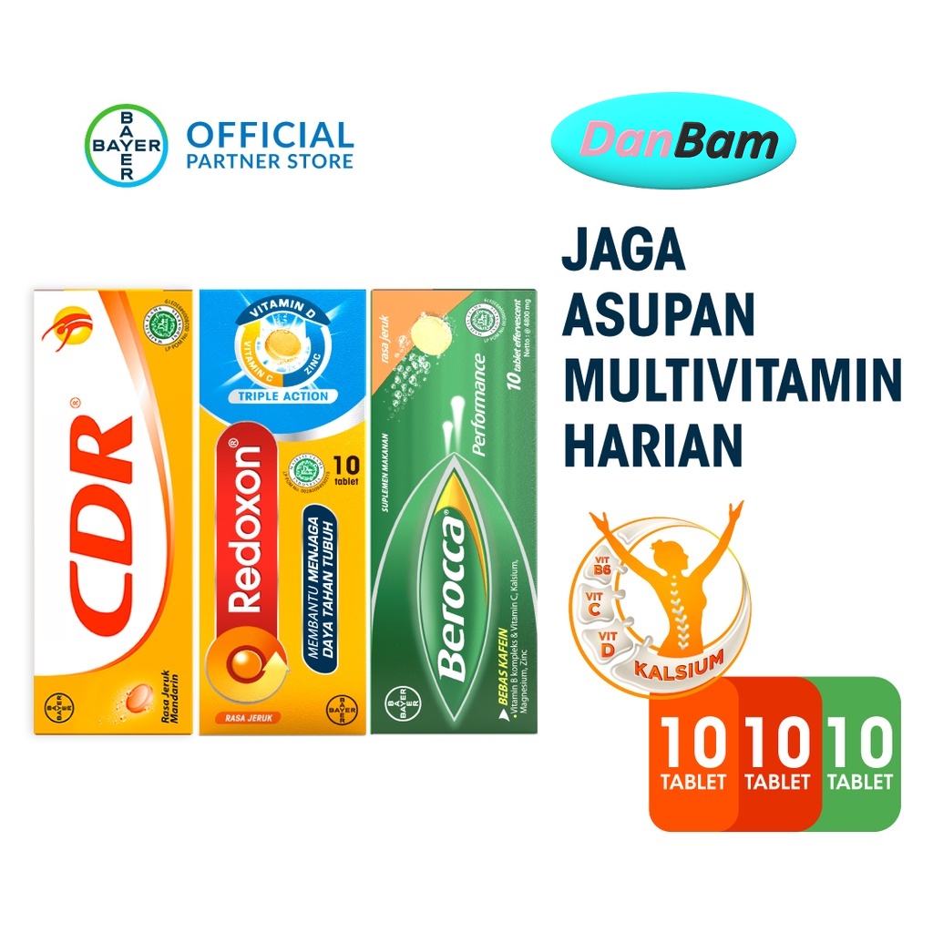 Trial pack (CDR Jeruk Mandarin 10 Tab + Redoxon Jeruk 10 Tab + Berocca ...