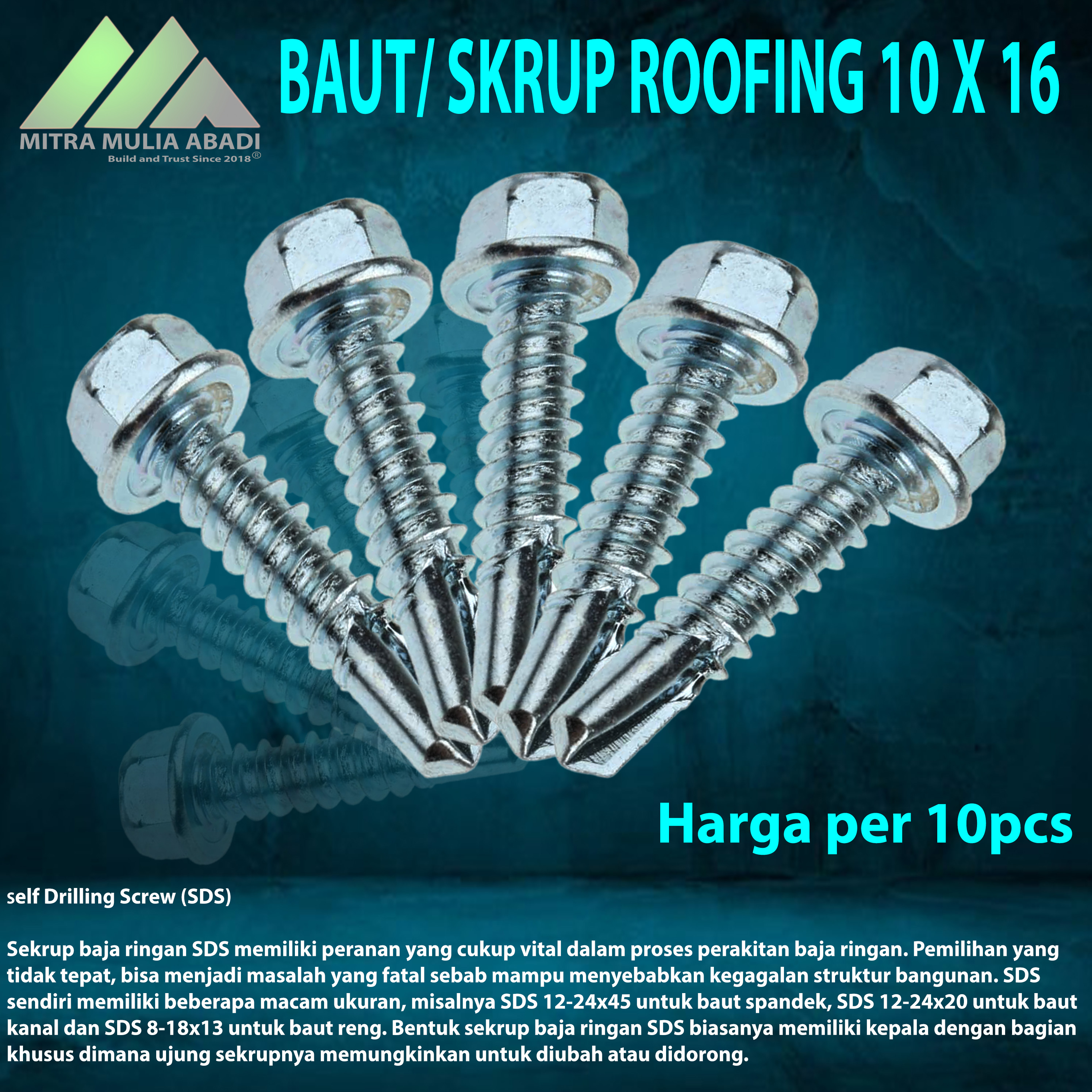 Sekrup/ Baut Baja Ringan 10 x 16 - Sekrup Rofing Roofing 10 x 16 10pcs ...