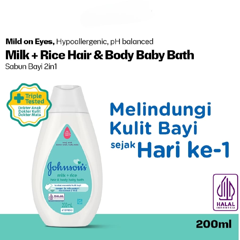 JOHNSONS Milk + Rice Hair & Body Baby Bath 200 ml - Kemasan Botol 2in1 Shampoo & Sabun Bayi ...