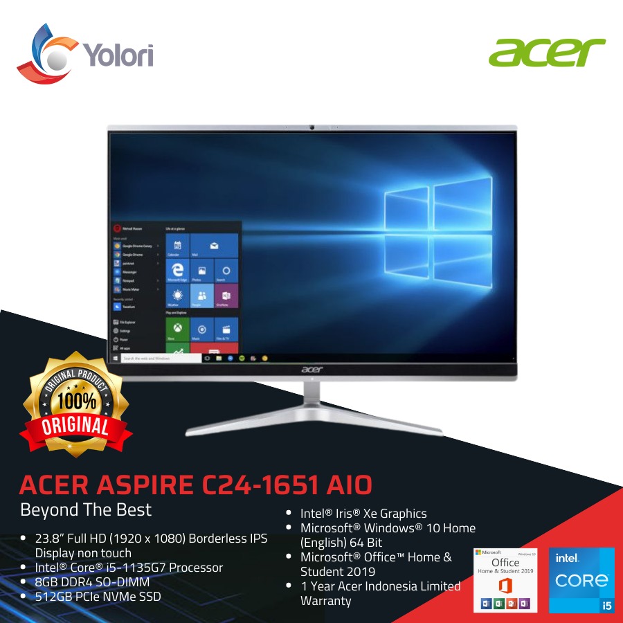 Acer Aspire C24-1651 AIO i5-1135G7 8GB 512GB Intel Irish Xe Windows 10 ...