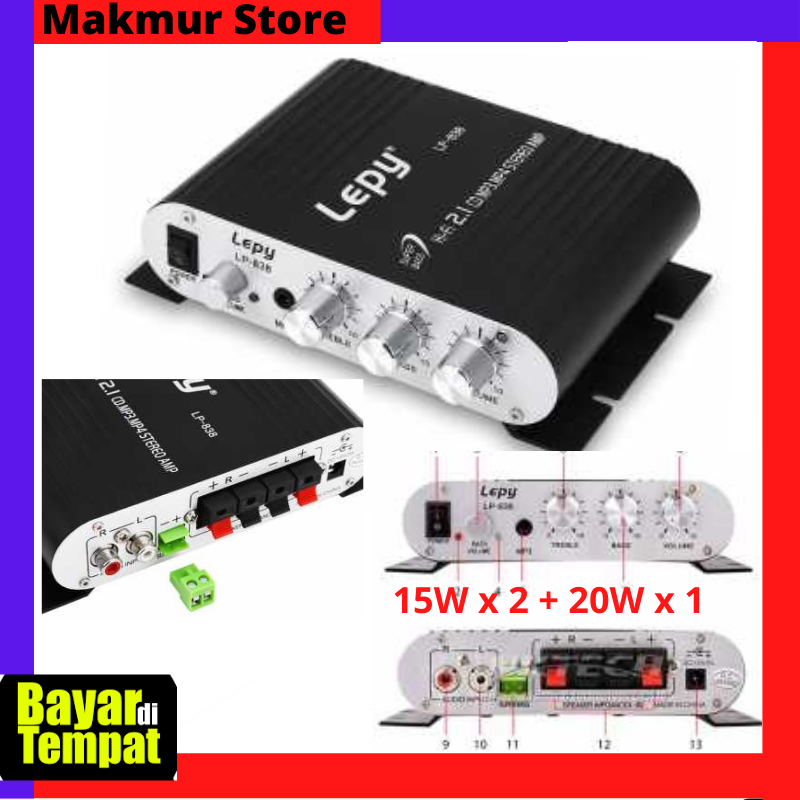 Makmur Lepy HiFi Stereo Amplifier Treble Bass Booster Total Power ...