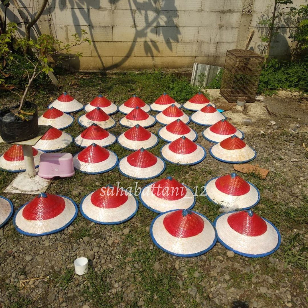Caping petani lukis untuk HUT RI motif merah putih - topi caping lukis ...