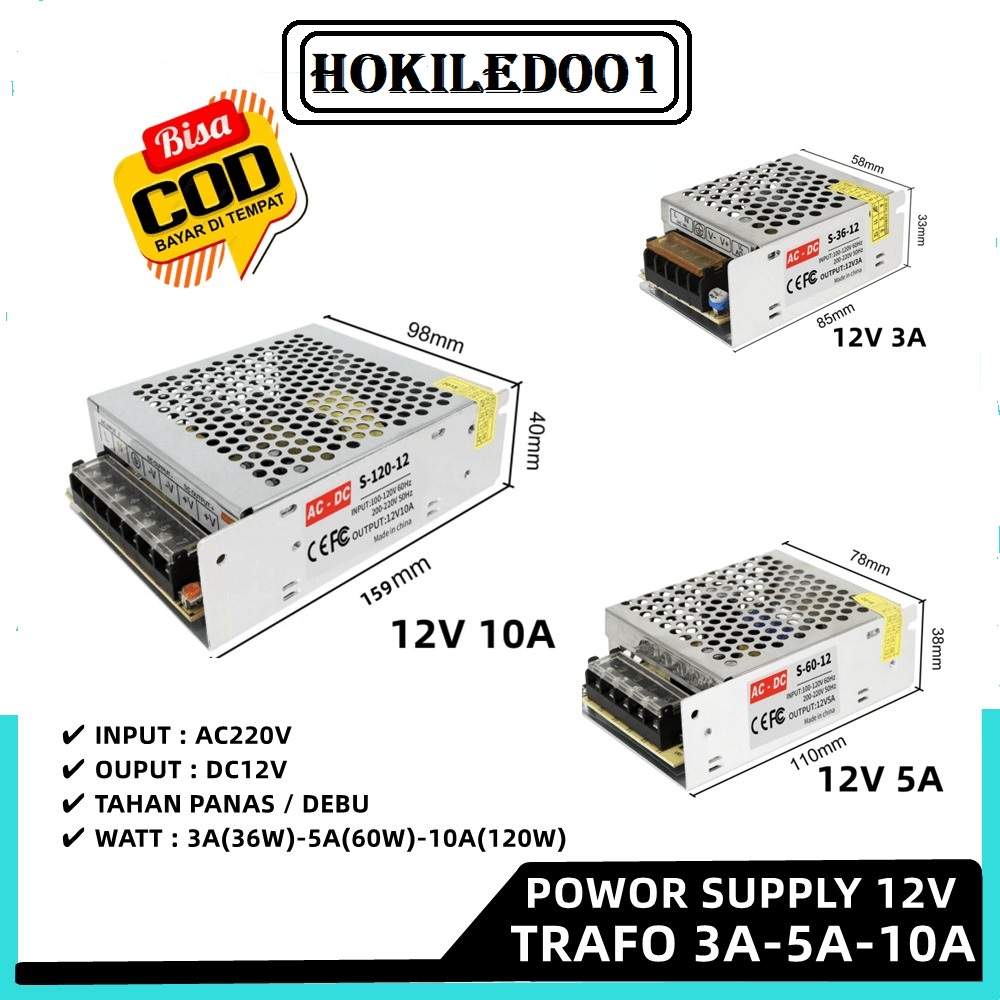 Power Supply Adaptor Switching Trafo LED Strip 12V 3A 12 Volt 3 Ampere 12V 5A 12 Volt 5 Ampere ...