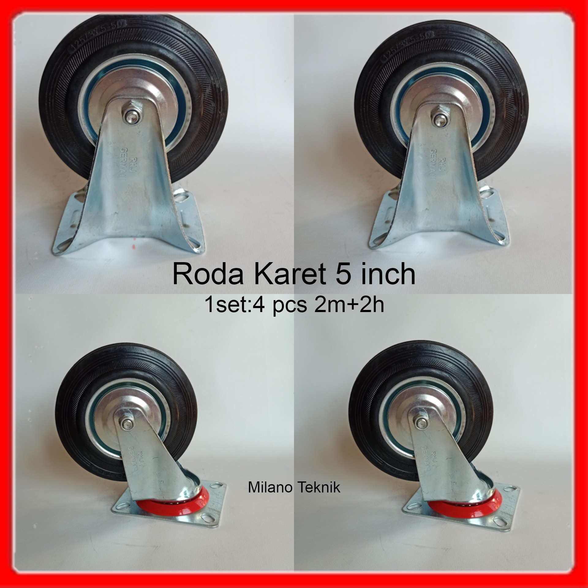 Roda Troli 5 inch 1Set (2hidup+2mati) Roda Karet / Roda Troly / Roda ...
