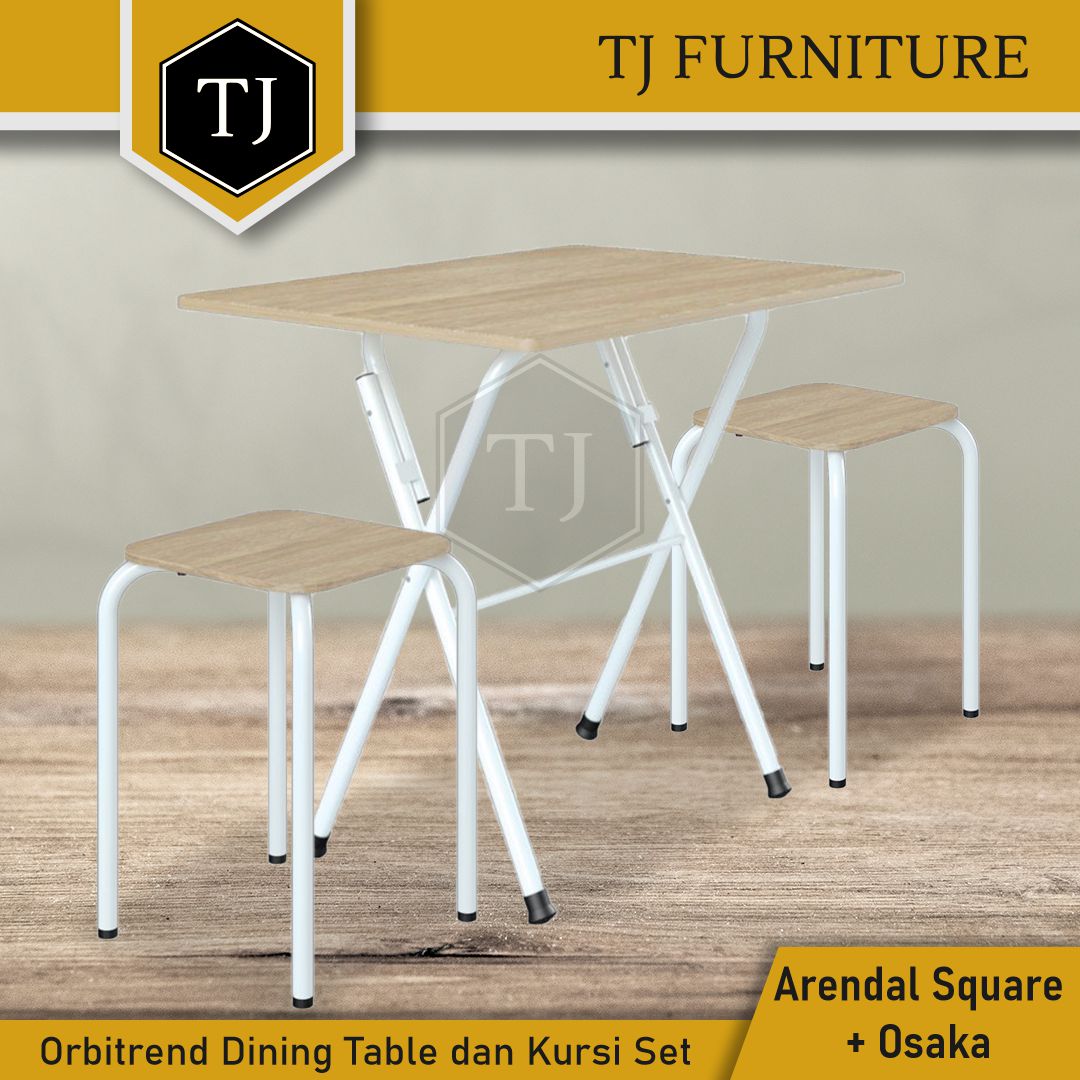 Orbitrend Set Meja Makan Lipat dan Kursi Bangku Kayu Kaki Besi / Folding Dining Table and Stool ...