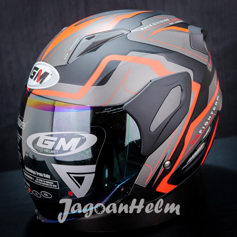 GM HELM FIGHTER GV2 | BLACK ORANGE DOFF | HALF FACE | Lazada Indonesia