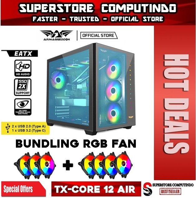 Casing Gaming Armaggeddon Tessaraxx Core 12 Air E-ATX | Black PC Case ...