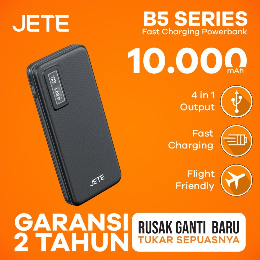 Power Bank JETE B5 10000mAh PD 22.5W 4in1 Cable Fast Charging - Garansi ...