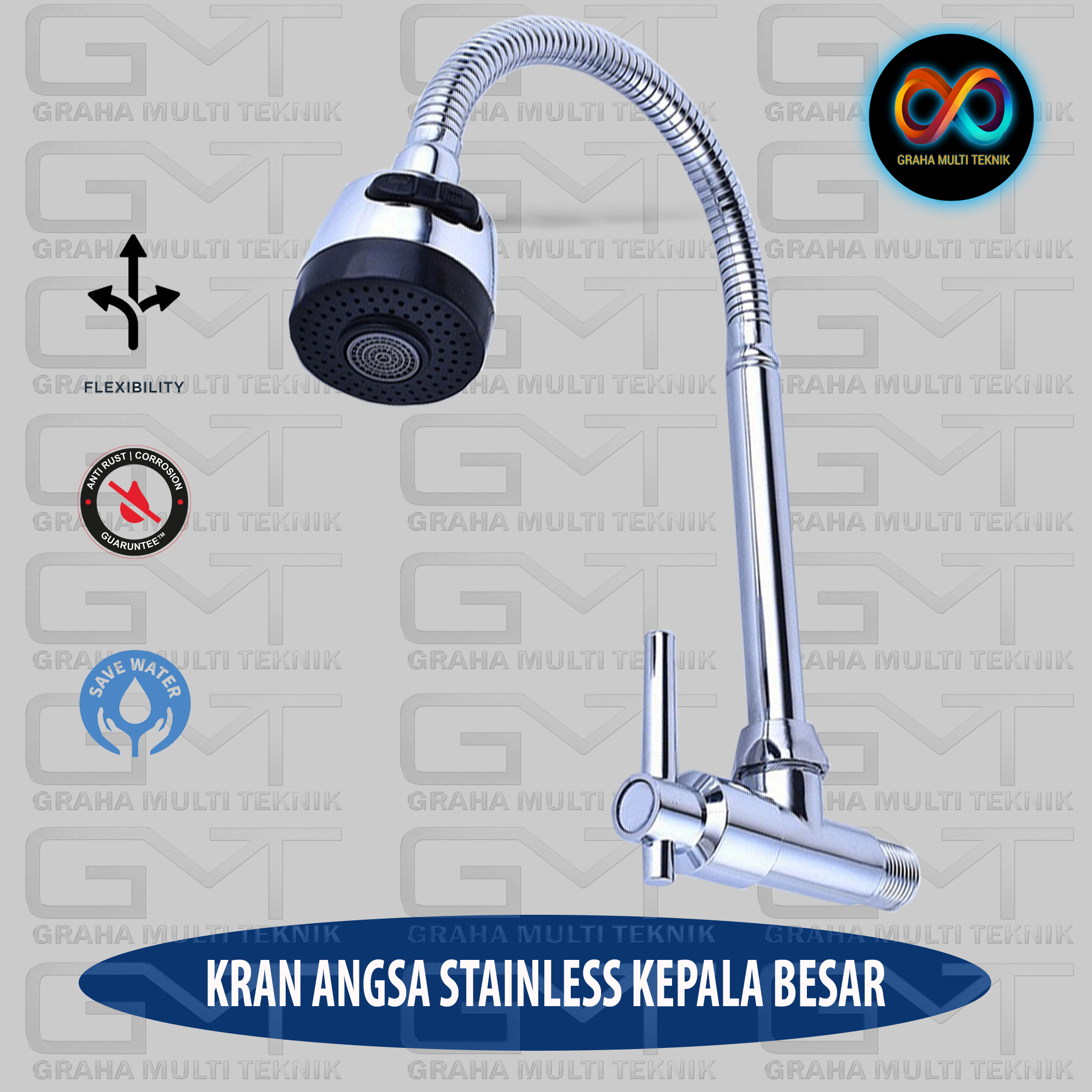 Kran Angsa Stainless Flexible Kepala Besar 2 Mode Drat 1/2" | Lazada ...