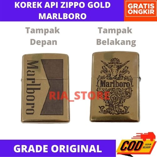KOREK API ZIPPO GOLD BRAND ROKOK MARLBORO 2 SISI DEPAN - BELAKANG BEDA ...