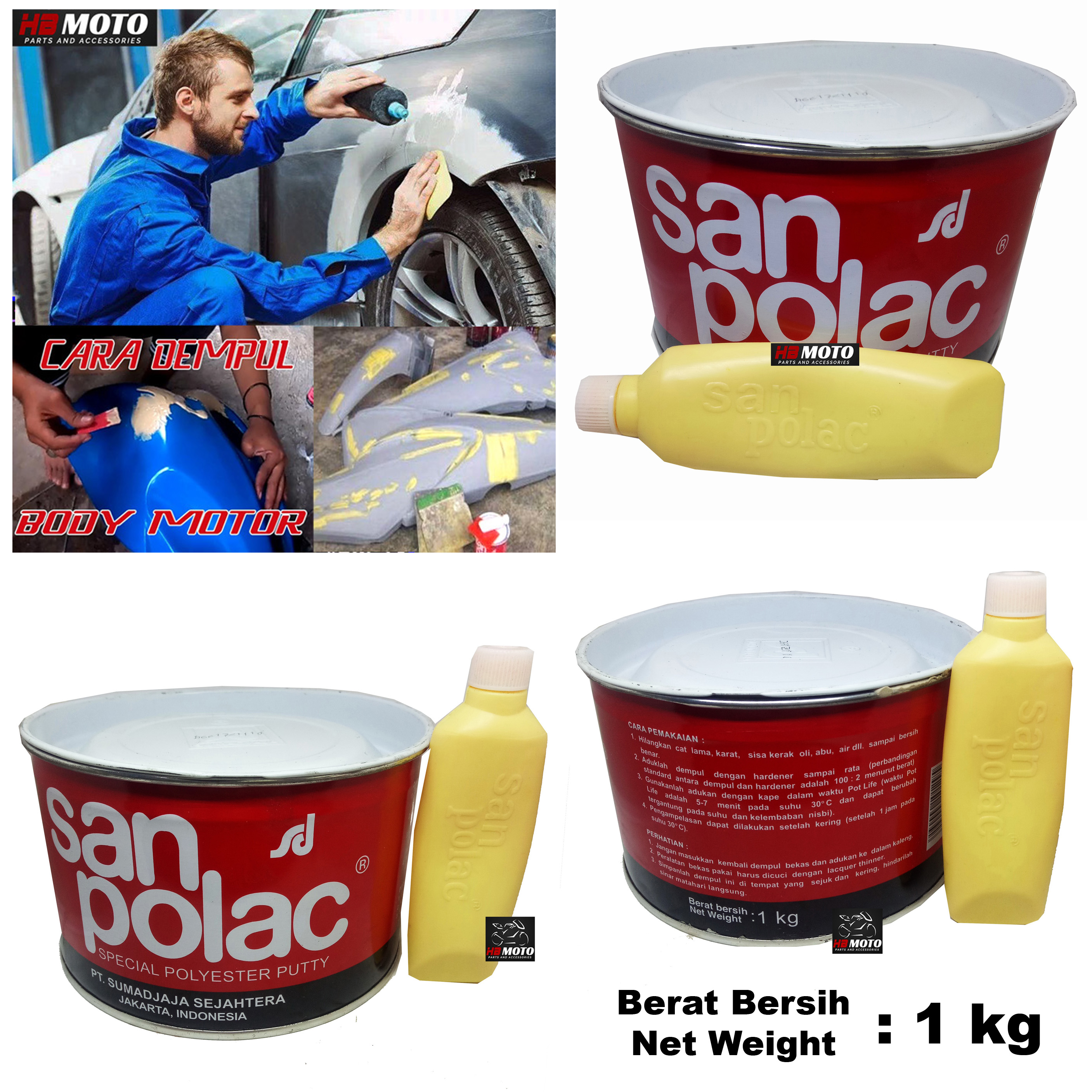 Dempul Sanpolac 1Kg Obat Campuran / SANPOLAC POLYESTER PUTTY / DEMPUL ...
