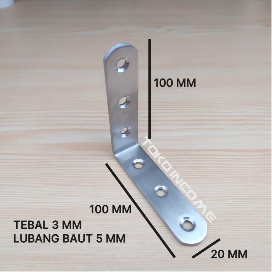 Siku L 100 x 100 x 20 mm Tebal 3 mm Stainless Steel Kuat Penyangga Rak ...
