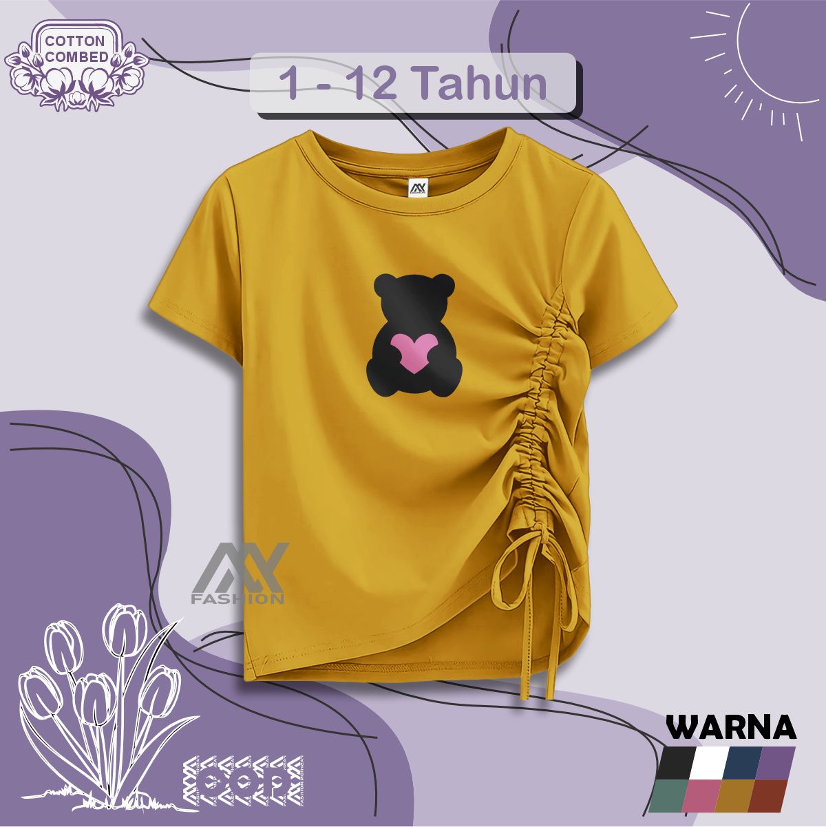 T-Shirt Anak Cewe Crop Top Tali Serut Baju Lengan Pendek Perempuan Umur ...