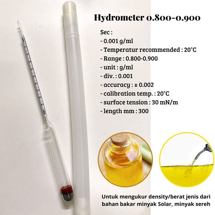 Hydrometer Baume Density skala 0,8ml-0,9ml uji solar & minyak sereh - HMS | Lazada Indonesia