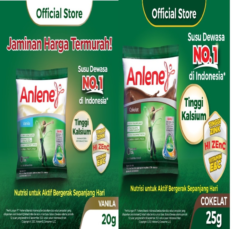 ANLENE ACTIVIT RASA VANILA 20 GR DAN COKLAT CHOCOLATE 25 GR SUSU BUBUK ...