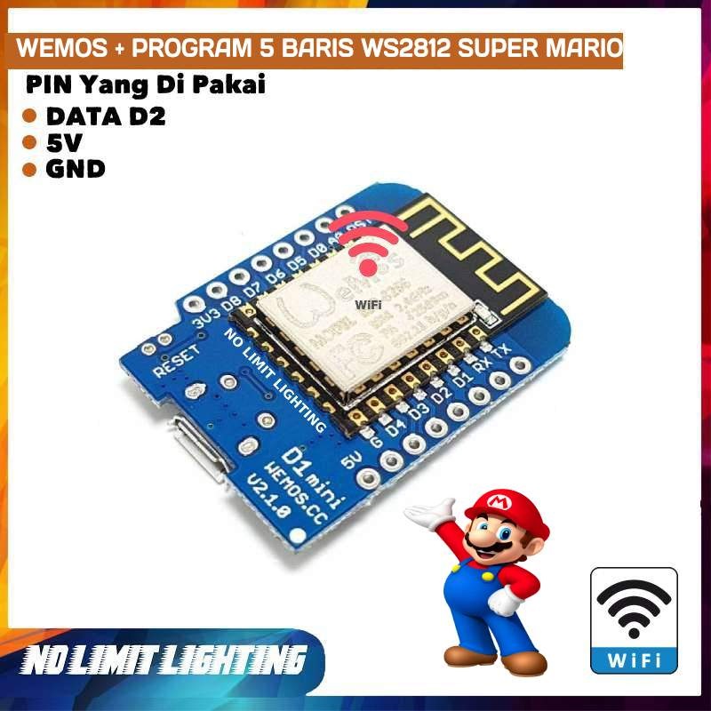 Chip Wemos Program Modul LED Strobo Wave 5 Baris Teks Wi-Fi WS2812 ...