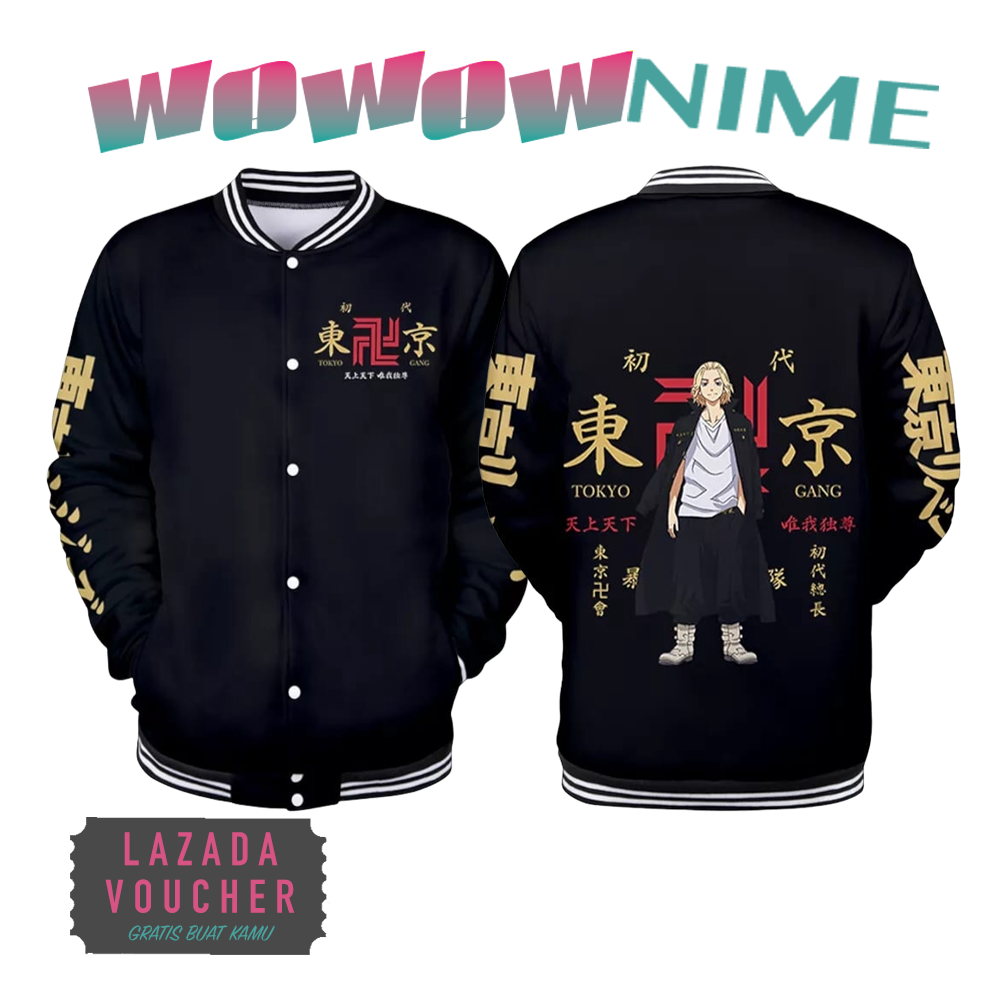 Tokyo Revengers Mikey ‘ Jaket Varsity Baseball Bomber Anime Hitam ...
