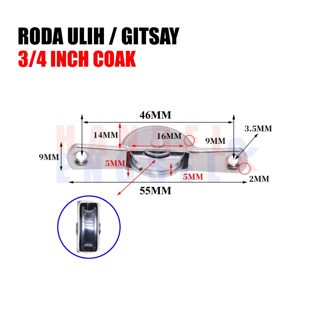 Roda Ulih Sliding 3/4 inch dan 1 inch Caster Etalase Roller Display ...