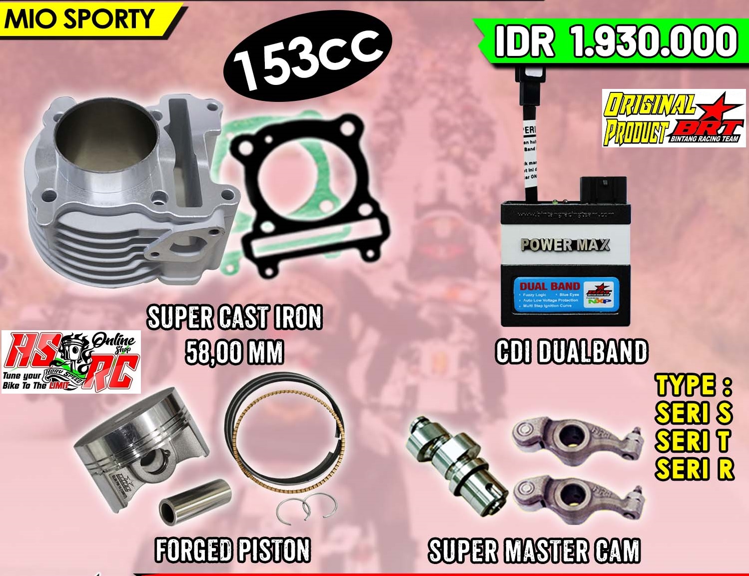 PAKET BLOK RACING BRT Yamaha MIO Sporty Soul Nouvo Harian Bore up 150cc ...