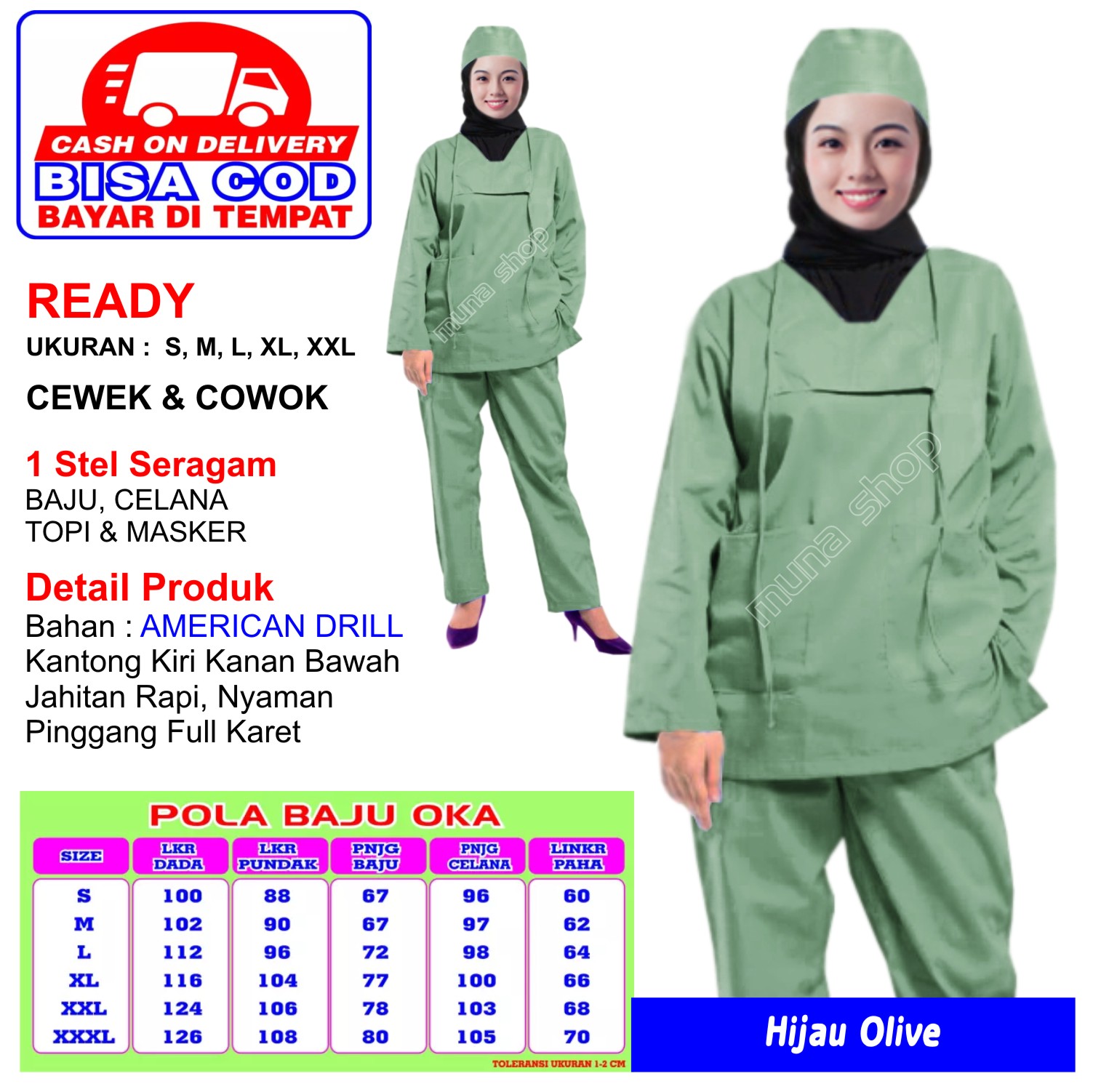 Seragam Jaga Oka Ok Lengan Panjang / Scrub Medis / Seragam Perawat ...