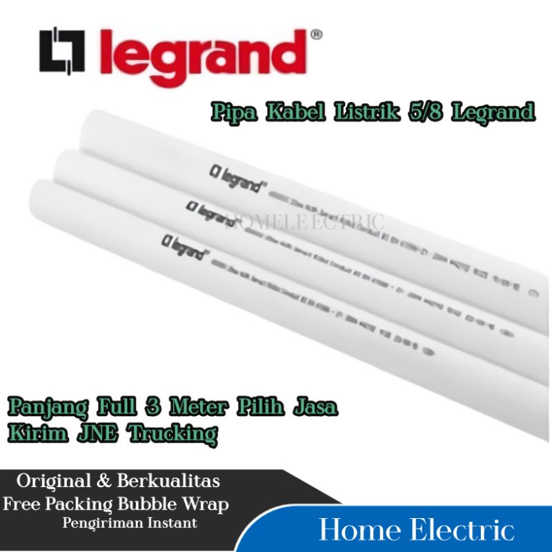 Pipa Kabel Listrik PVC Legrand 5/8 Putih Polos Panjang 3 Meter Full ...