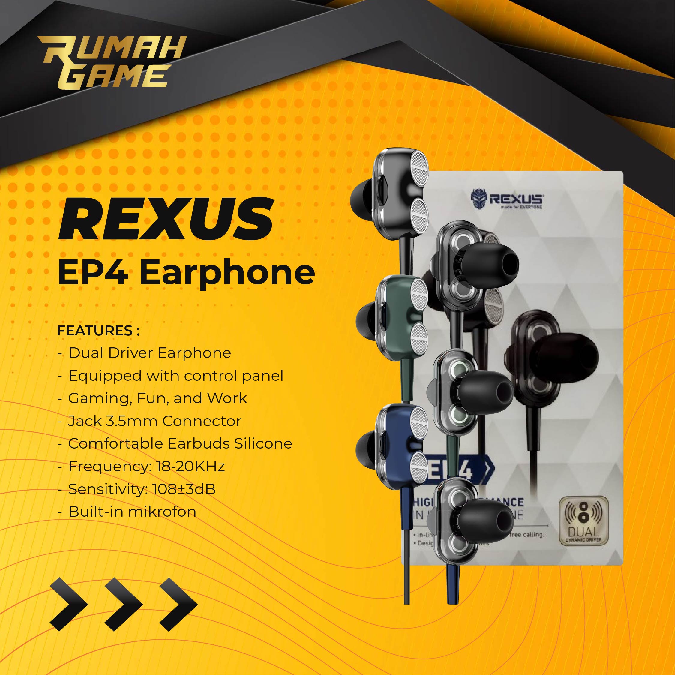 Rexus Earphone Gaming EP4 Dual Driver With Mic | Lazada Indonesia