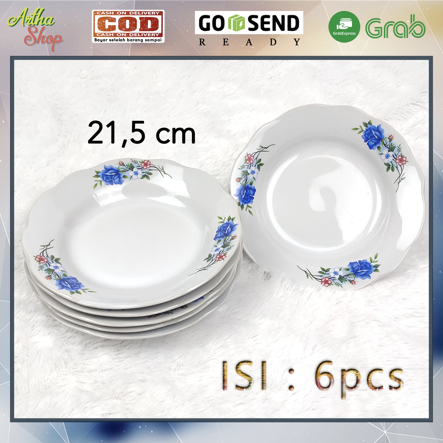 Piring Makan keramik Lucky Motif Kembang Rose isi 6pcs 8inc / Piring ...