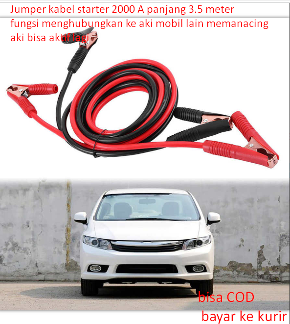 Jumper kabel starter 2000 A panjang 3.5 meter fungsi menghubungkan ke aki mobil lain memnacing ...