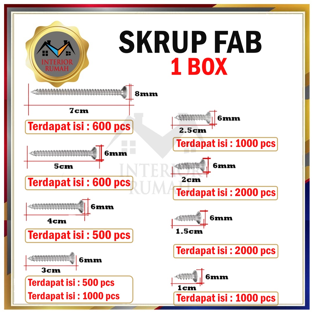 Sekrup 2 cm / Skrup Tapping 2 cm 6 x 3/4 isi 2000 pcs | Lazada Indonesia