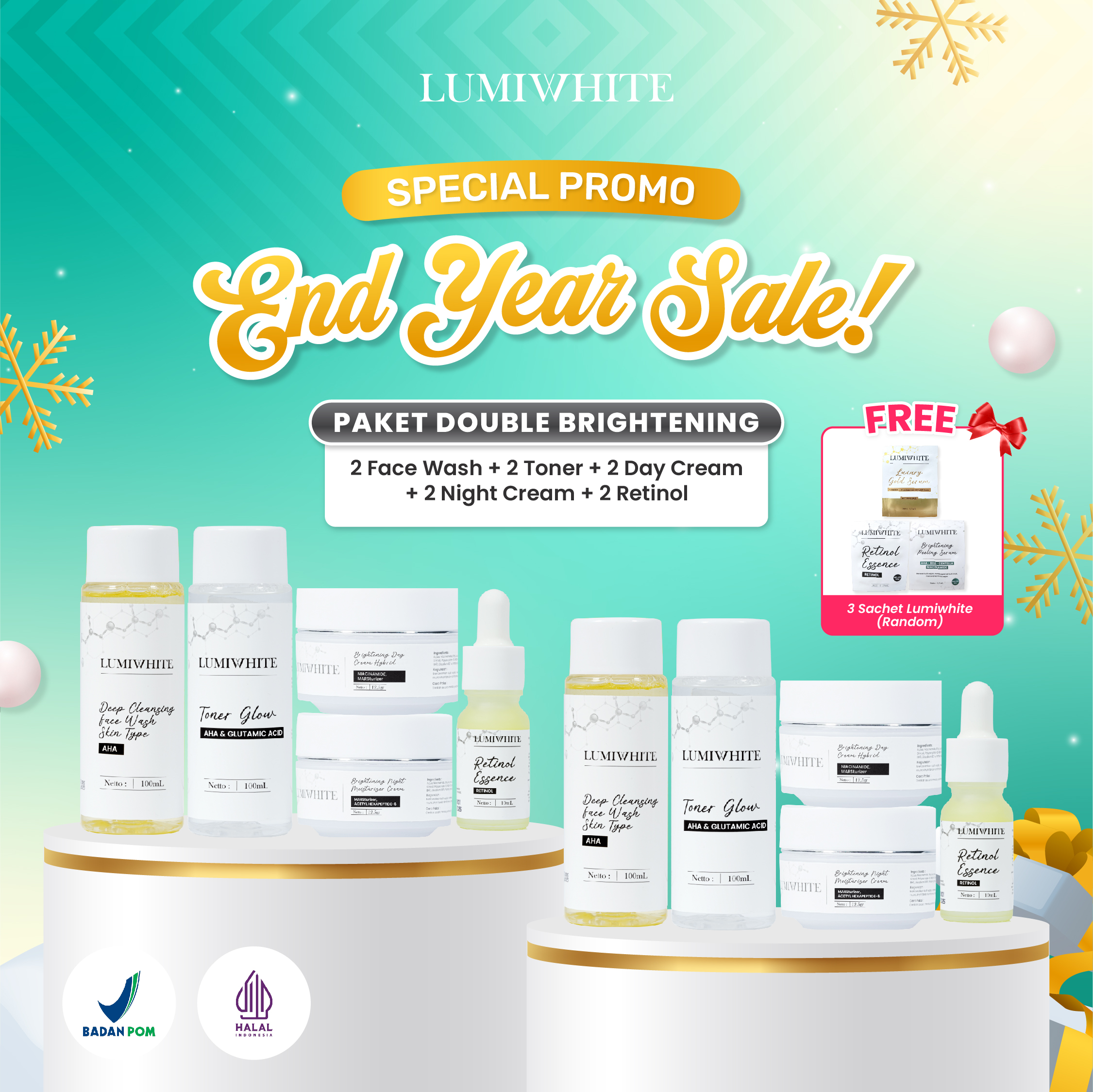 (PROMO) 2 PAKET LUMIWHITE Brightening Paket Lengkap (FREE 3 SACHET ...