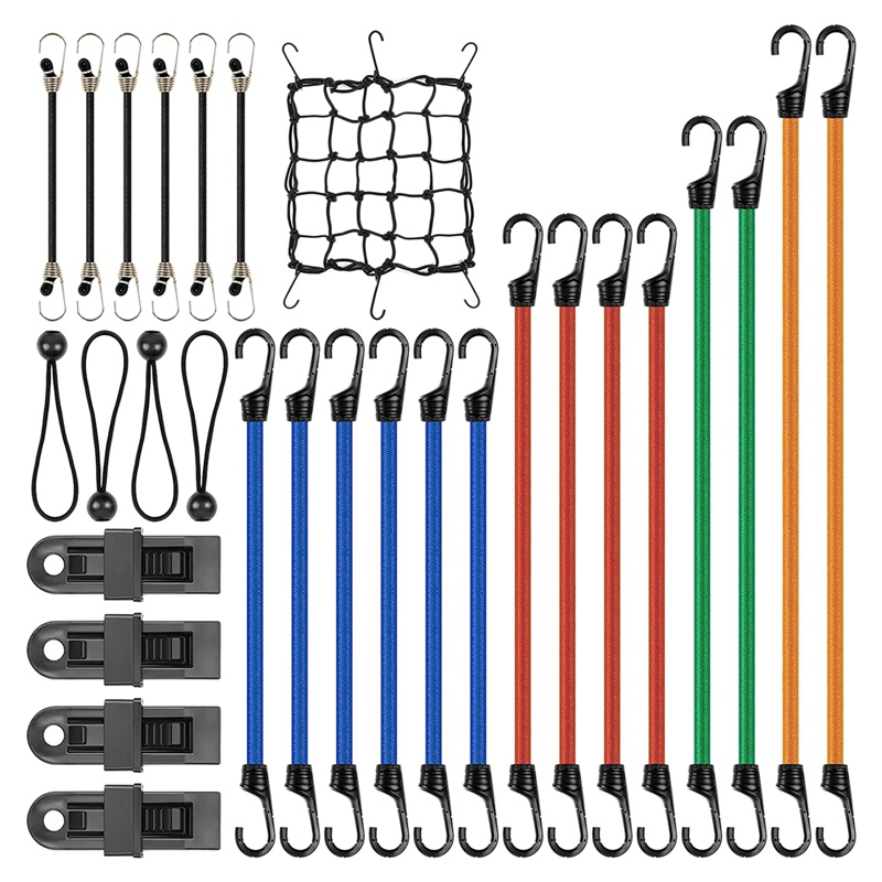 30PCS Elastic Bungee Cords with Hooks, Rope Luggage Packing Strap ...