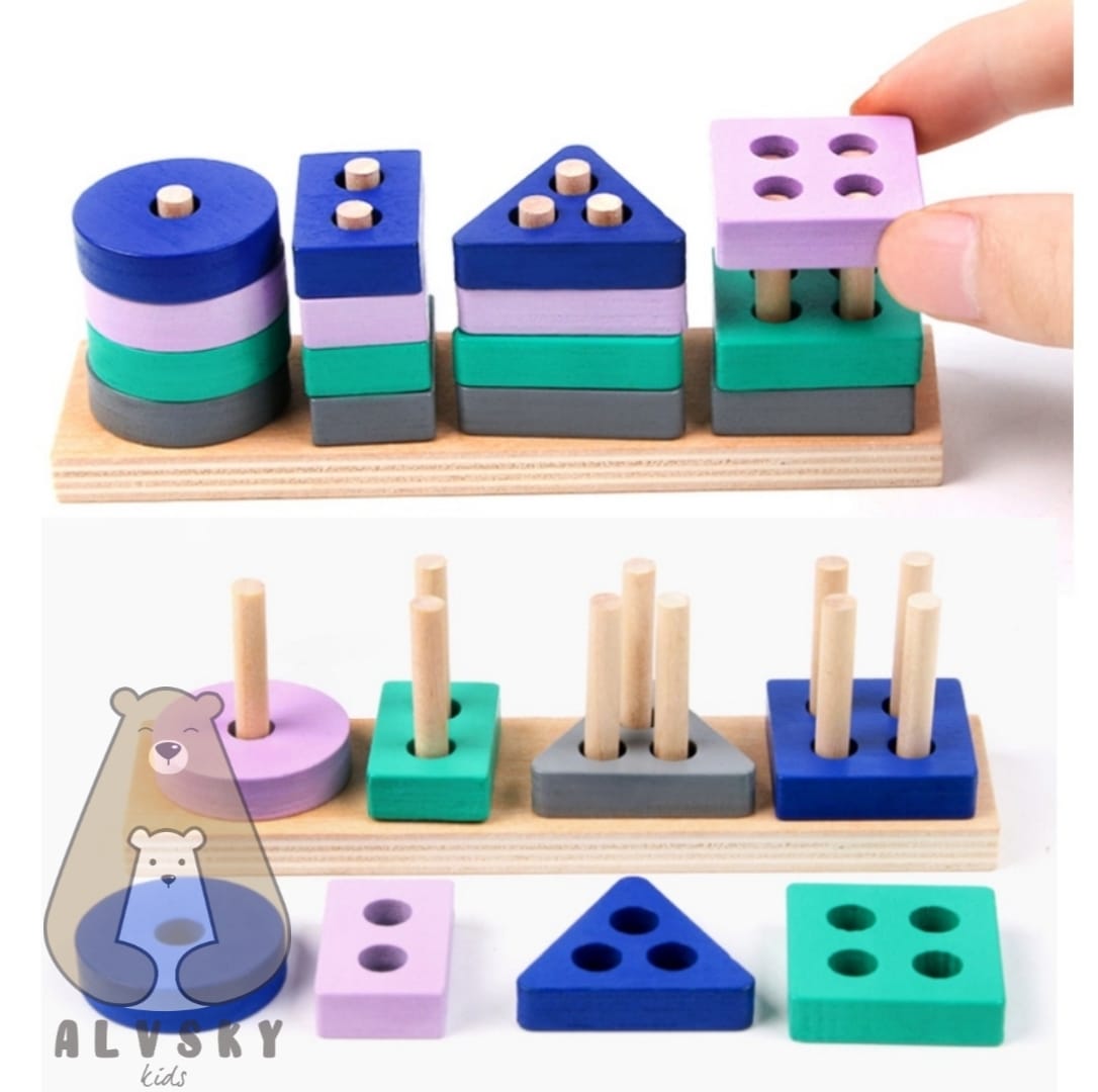 MAINAN EDUKASI ANAK BASIC SHAPE KAYU BALOK GEOMETRI BENTUK WARNA ...