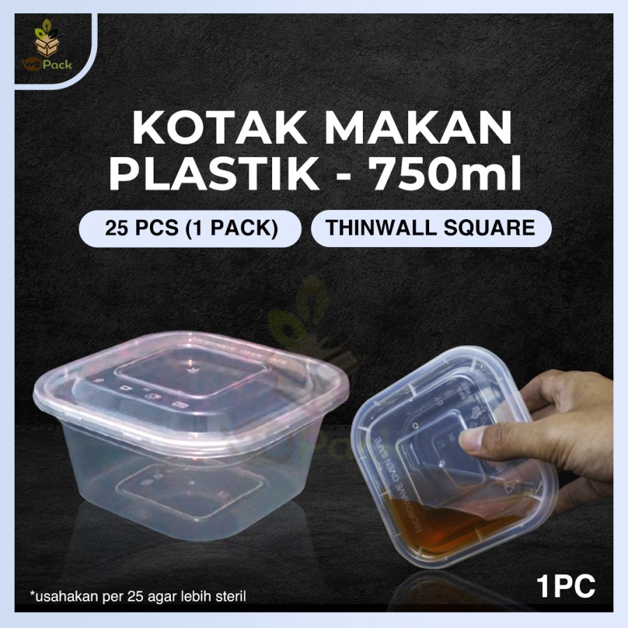 Kotak Makan Square 750ml Plastik Box Food Container Thinwall 750 ml ...