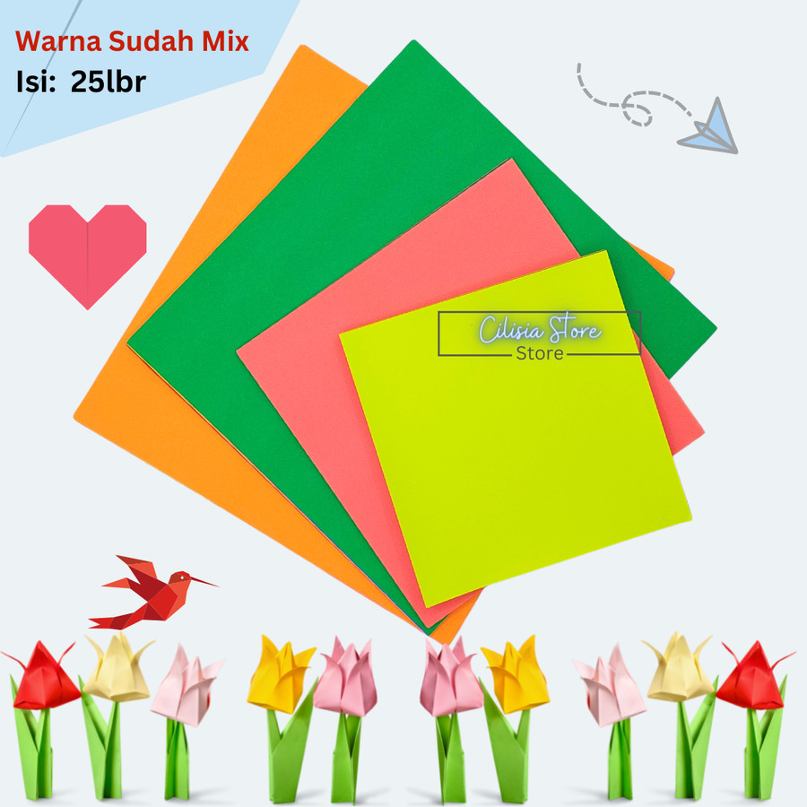 Kertas Origami 2 Sisi Warna Warni Polos / Origami Kertas Lipat 2 Sisi ...