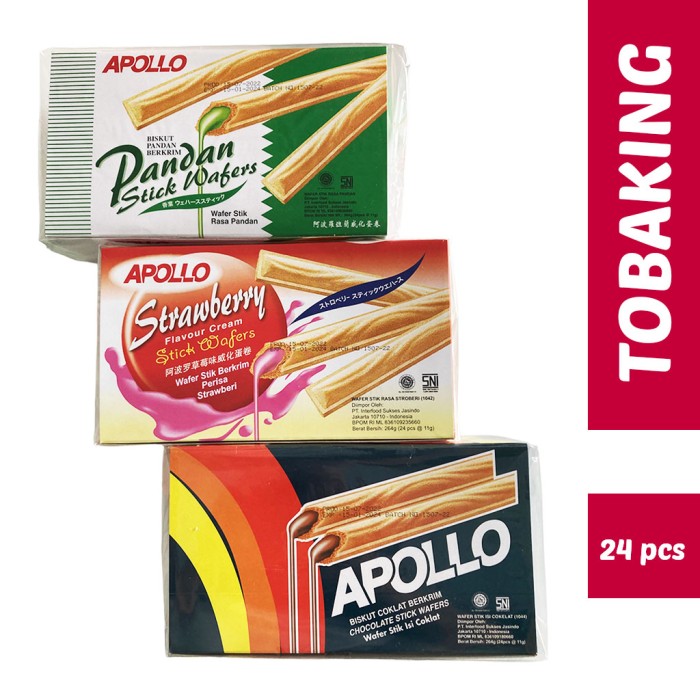 Apollo stick wafer biscuit berkrim pandan coklat strawberry | Lazada ...
