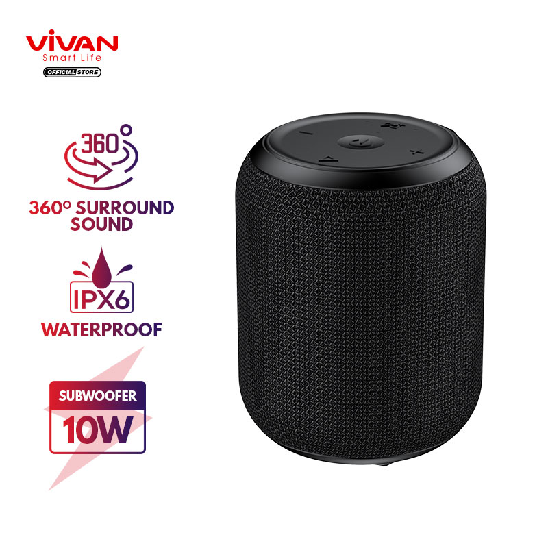 VIVAN Bluetooth Speaker Surround Sound 360° Waterproof IPX6 Hi-Fi TWS ...