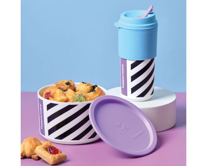 Tupperware Stripes Set canister dan gelas BIRU Coffe | Lazada Indonesia
