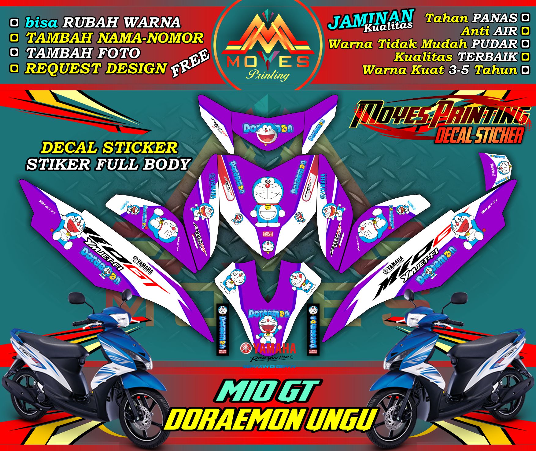stiker mio gt decal yamaha mio gt sticker motor mio gt doraemon ungu ...