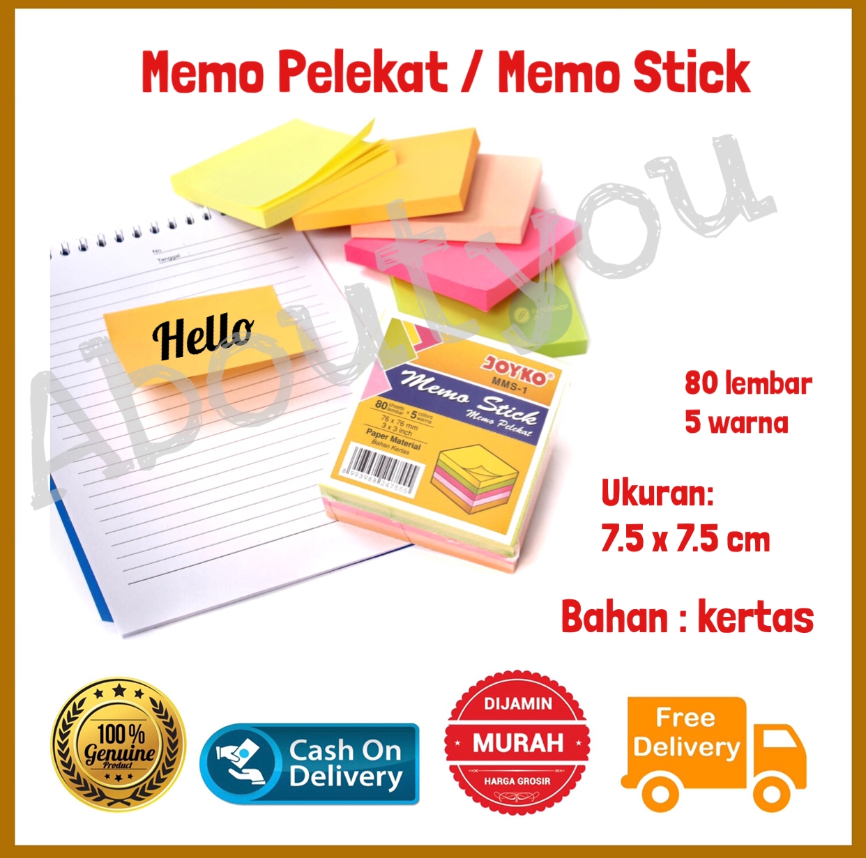 Kertas Memo STICK Notes Joyko MMS-1 Sticky Note Kertas Warna Pesan ...