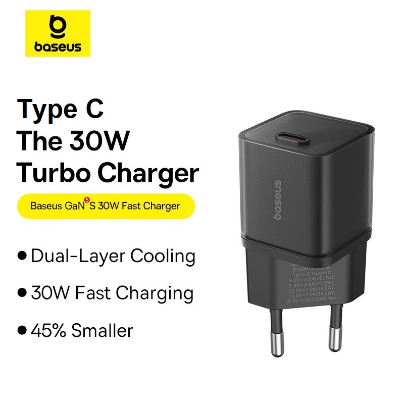Baseus Charger Adaptor Gan5S 30W 3A TYPE C PD Super Fast Charging ...