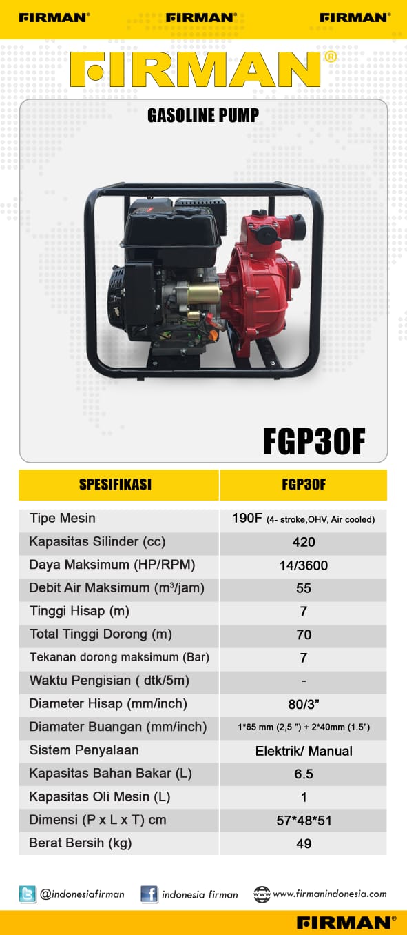 Water Pump 3" 14Hp FIRMAN FGP30F / Mesin Fire Pump Pemadam Kebakaran ...