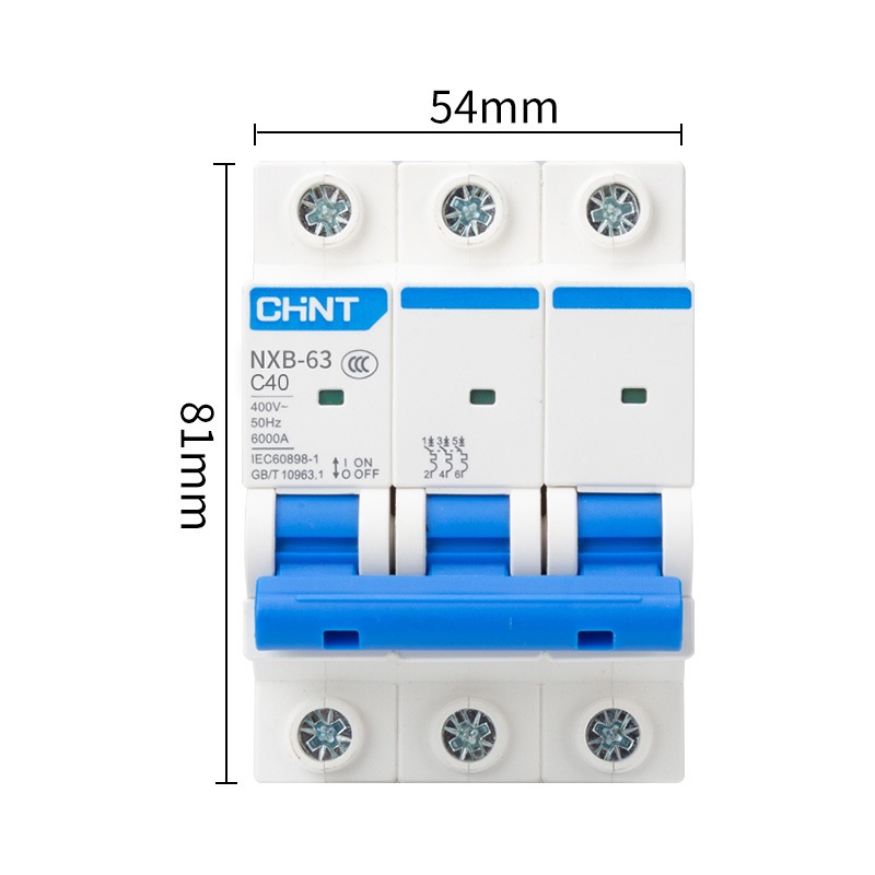 MCB CHINT MCB 3 Pas 3 Phase 3P 6KA NXB-63 10A 40A ampere AC220V-480V ...