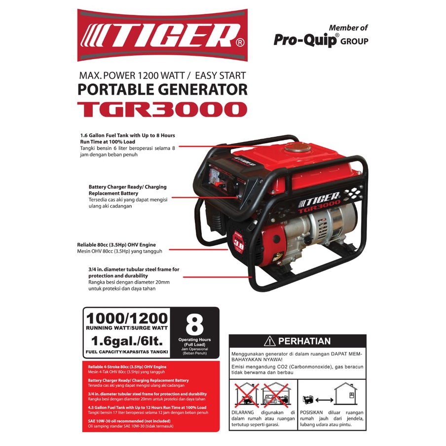 Genset 1200W TGR3000 TIGER X MUSTANG MG2500AVR / Power Generator 1200 ...