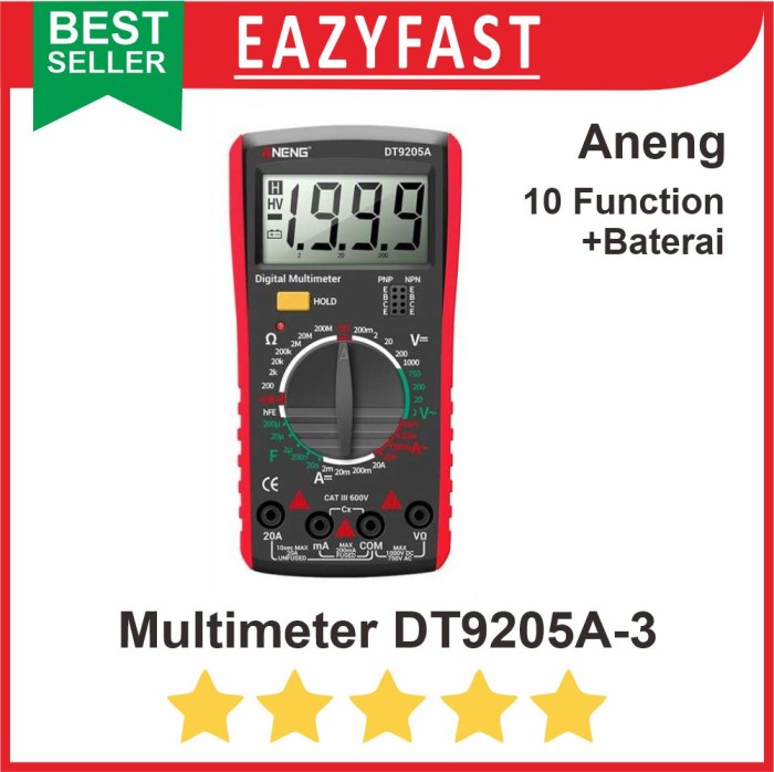 Multimeter Digital DT-9205A 9205 Avo Volt Ampere Ohm Multi Meter ...