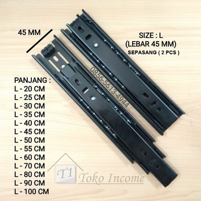 Rel Laci L - 45 cm Hitam / Ball Bearing Full Extention Double Track 450 ...