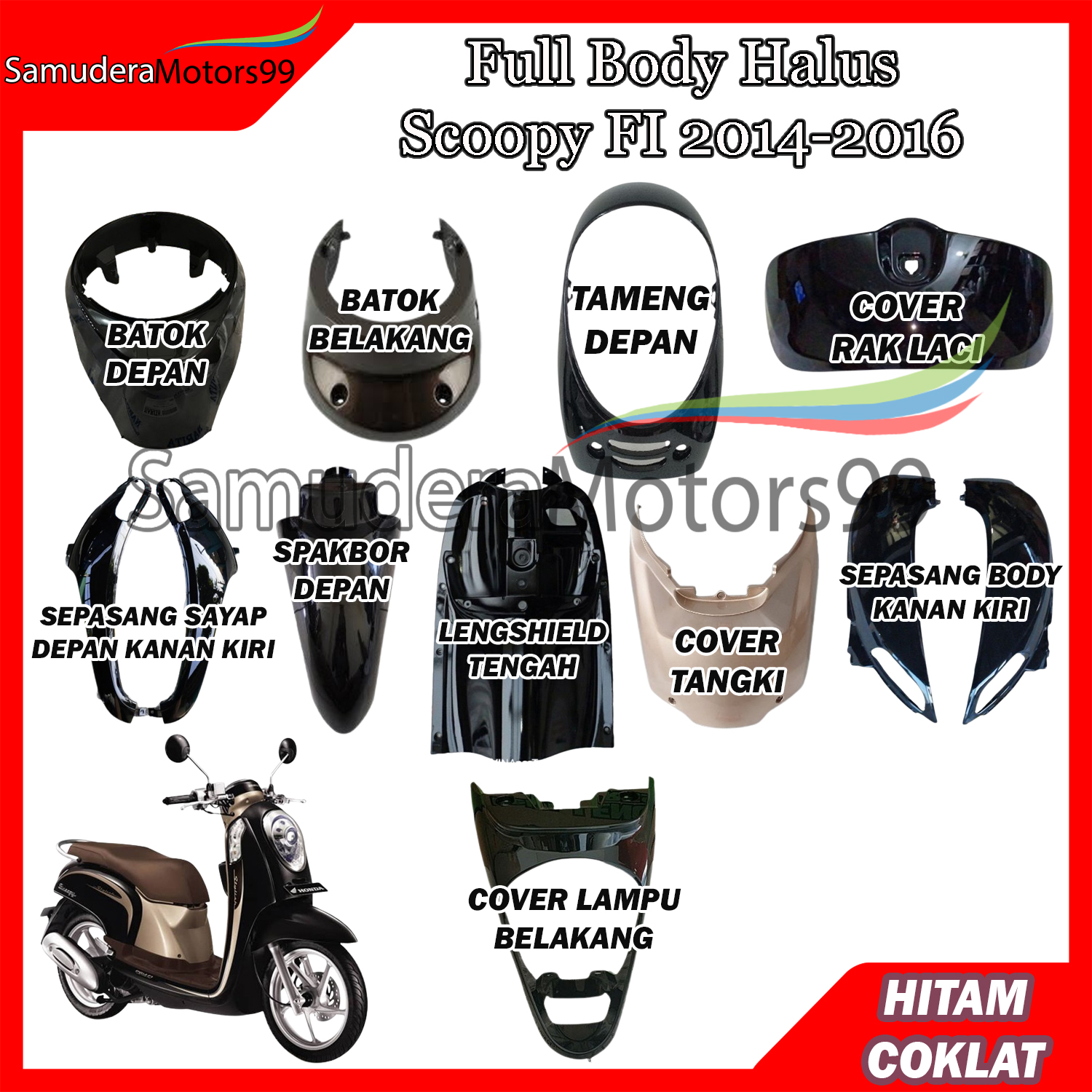 Full Sepaket Body Halus Honda Scoopy FI Hitam Coklat 2013-2016 | Lazada ...