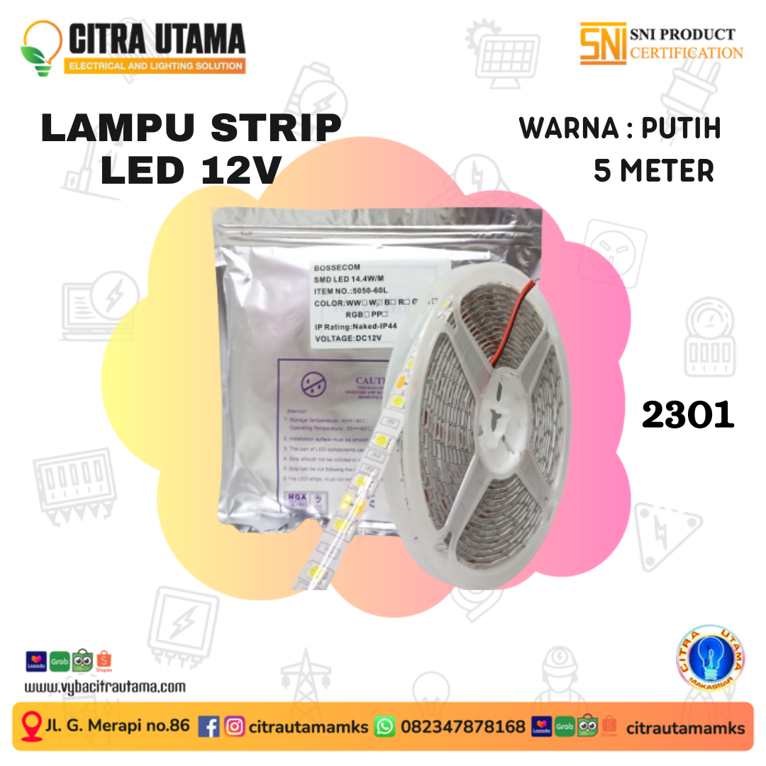 LAMPU LED STRIP 12 VOLT CAHAYA PUTIH 5 METER K2301 | Lazada Indonesia