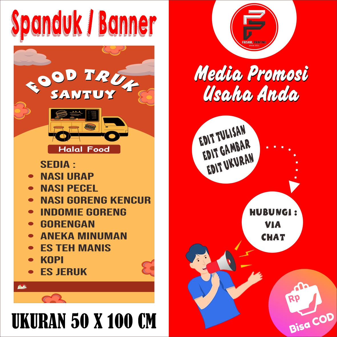 Spanduk Food Truck / Banner Warung Makanan / Spanduk Ukuran 50 x 100 cm ...