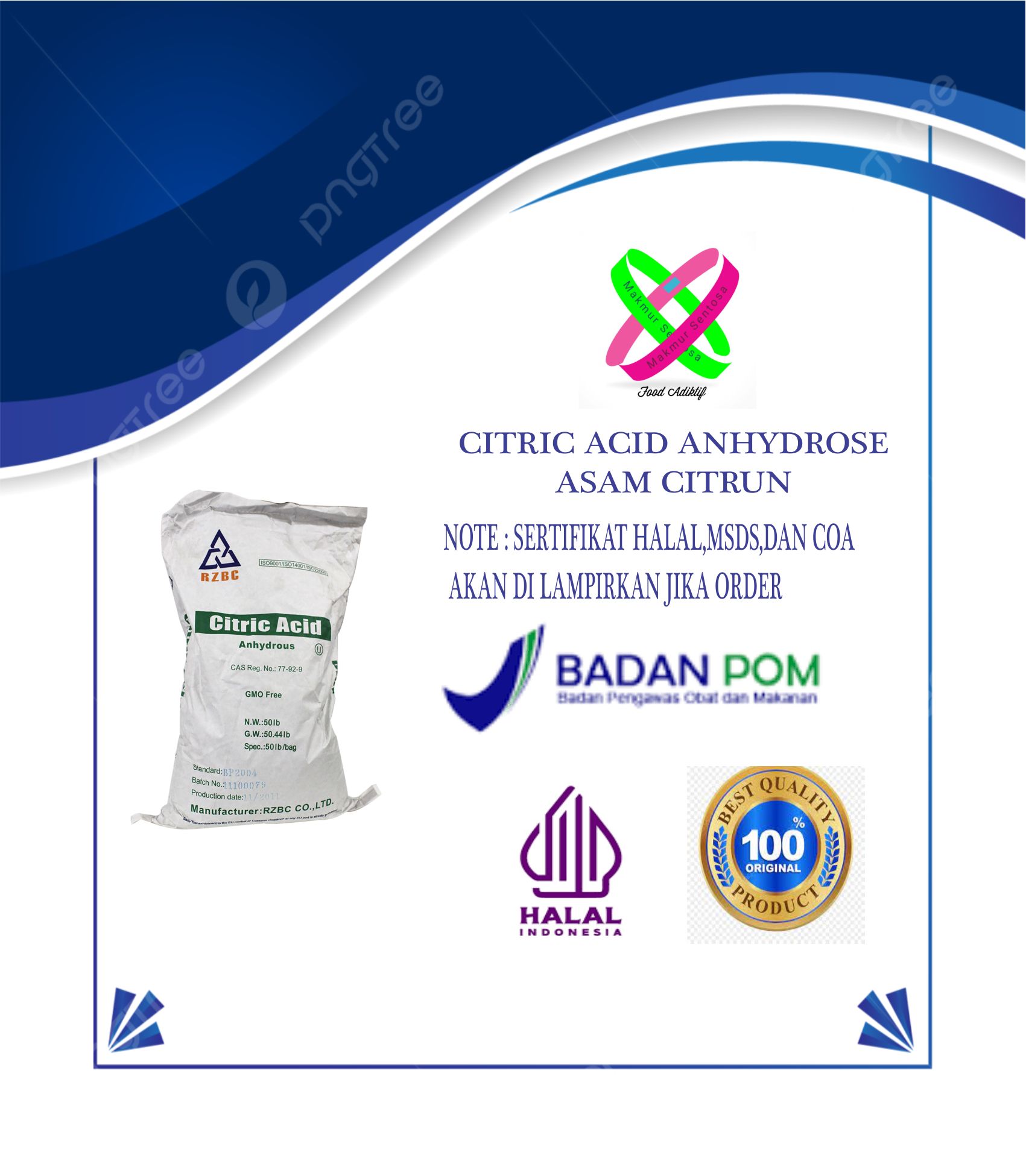 CITRIC ACID ANHYDROUS/CITRUN/ASAM SITRAT/PENAMBAH ASAM PADA MAKANAN DAN ...