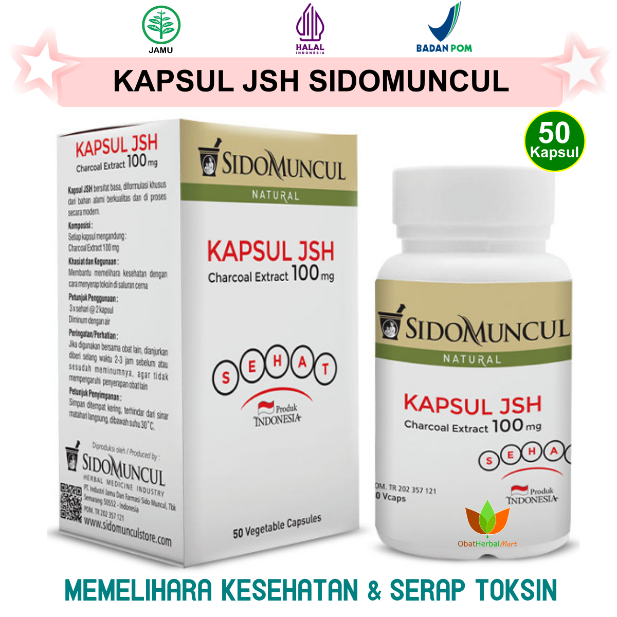 SIDOMUNCUL JSH 50 KAPSUL OBAT SUPLEMEN DAYA TAHAN TUBUH IMUNITAS ALKALI ...